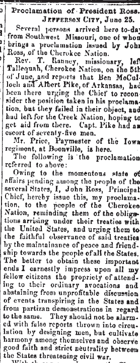 Chief John Ross 1861 Proclamation | Native Heritage Project