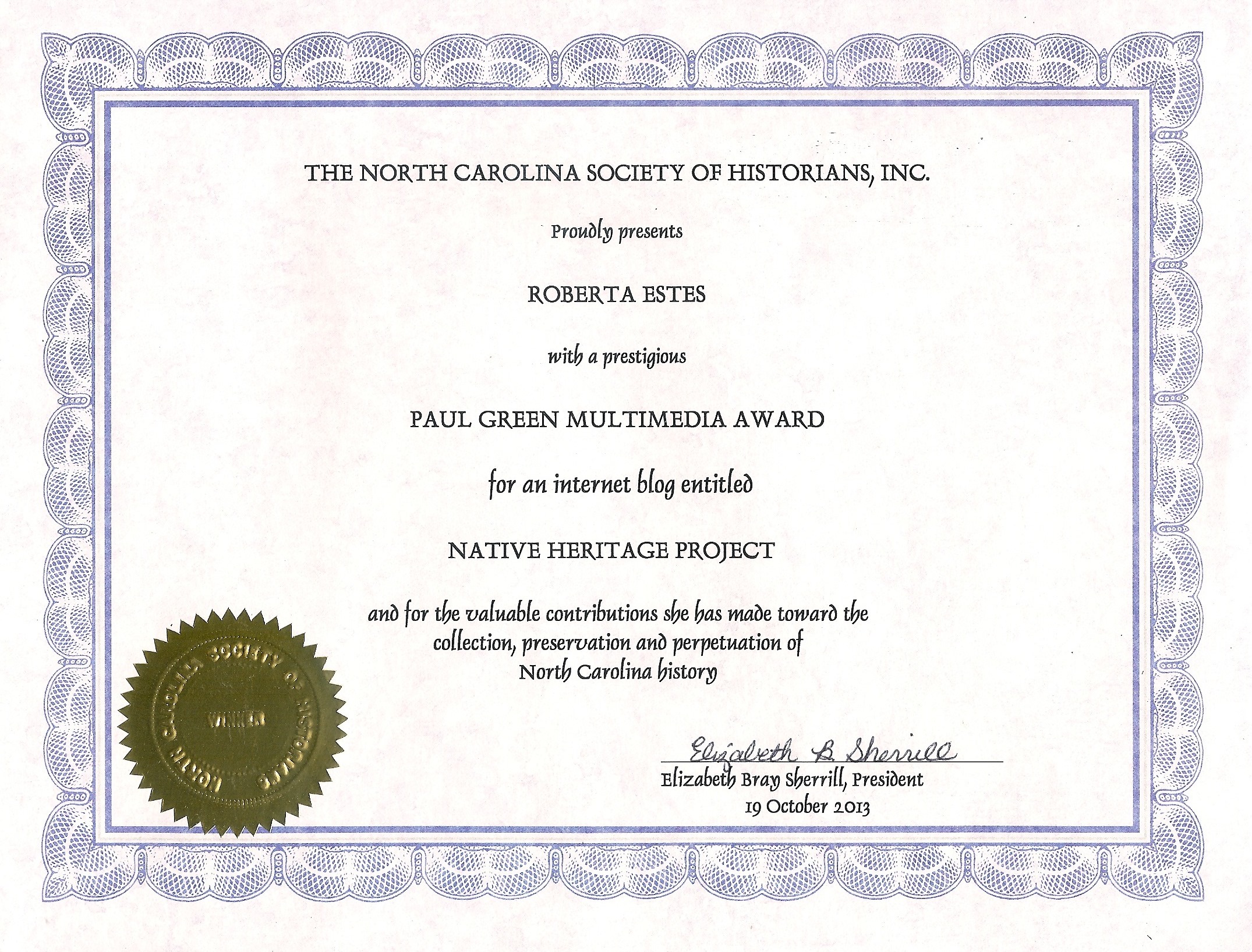 Native Heritage Project Wins Award From North Carolina Society of ...